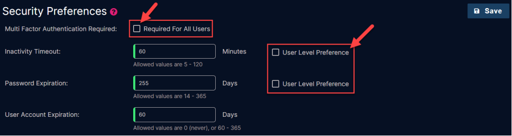 Security Preferences