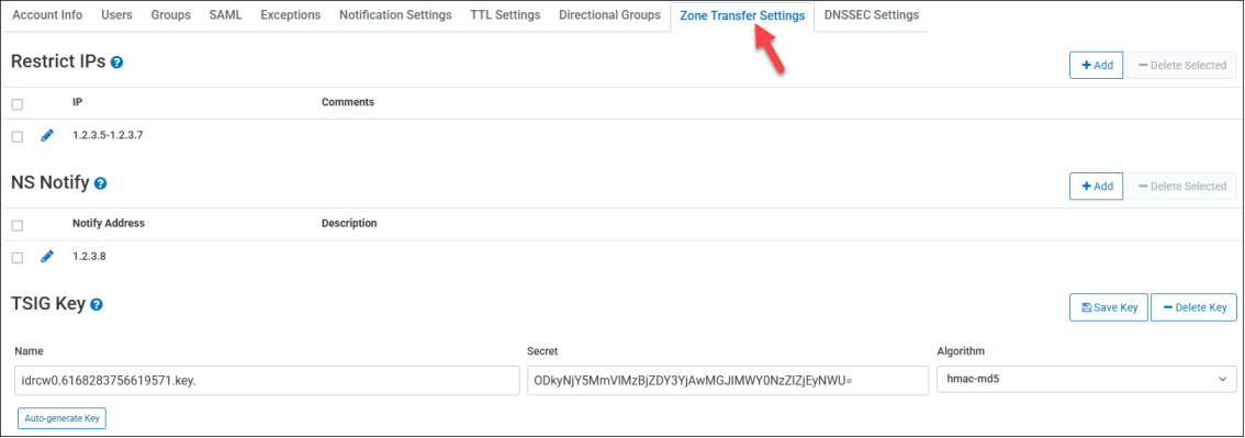Zone Transfer Settings